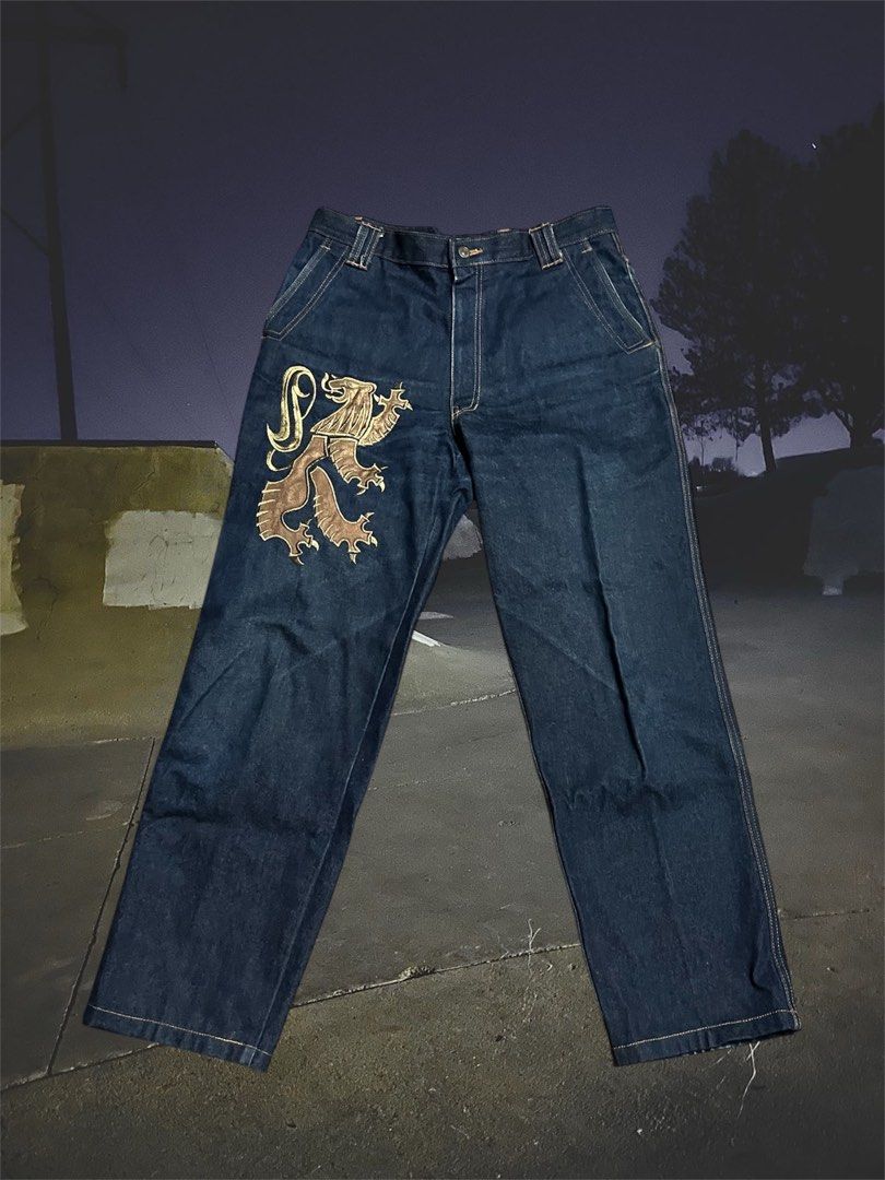 Dark Blue Denim Medieval Patch Lion Rampant, Men's Fashion, Bottoms ...