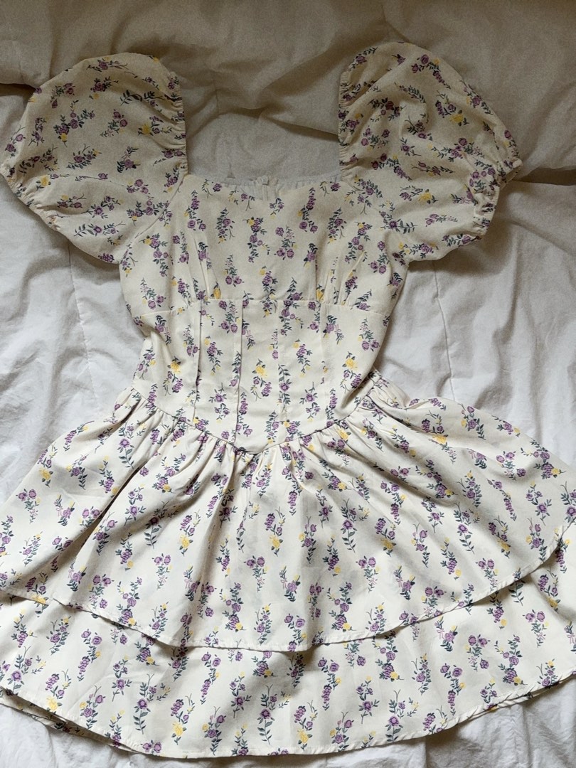 french style cute coquette ditsy floral mini dress, Women's Fashion ...
