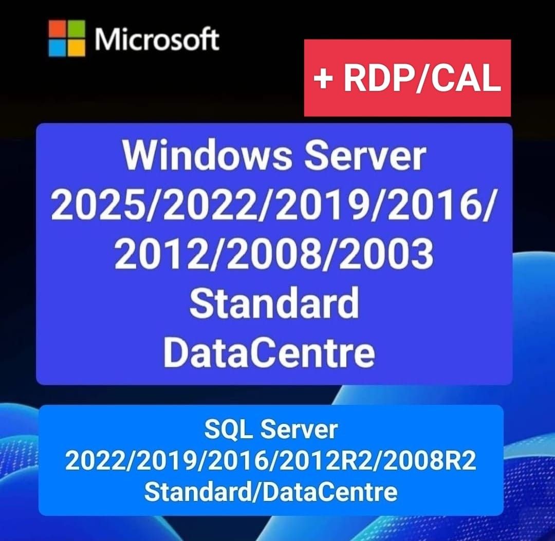Microsoft Windows Server/SQL Server/RDP Cal/2025/2022/2019/2016/2012/2008/2003 Standard License ...