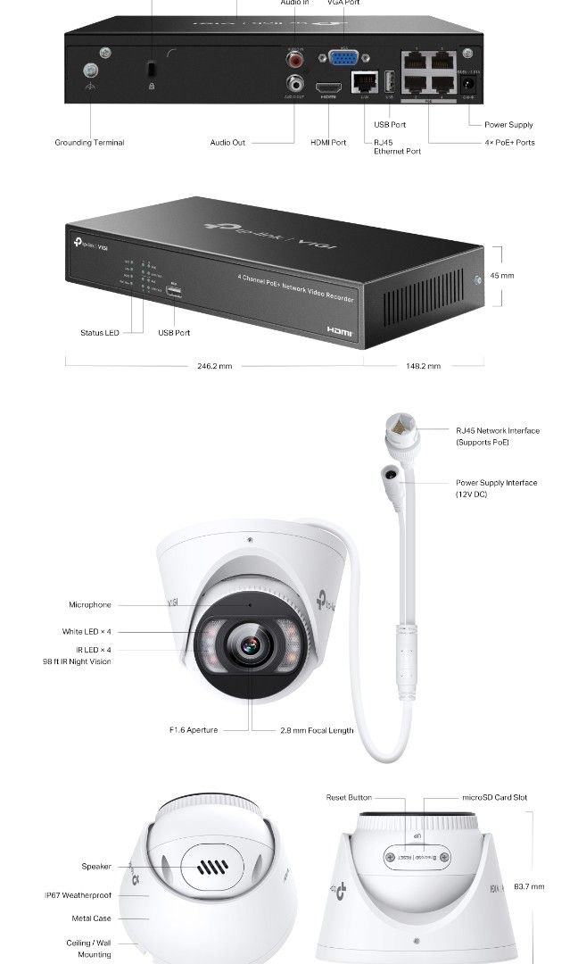 🌟TP-Link VIGI NK4P-T4425-2T🌟 4MP Full-Color Turret IPC & 4 Channel PoE+ ...