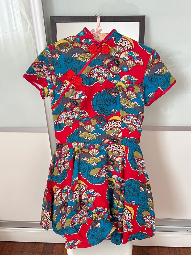 Fan-patterned Cheongsam, Women's Fashion, Dresses & Sets, Dresses on ...