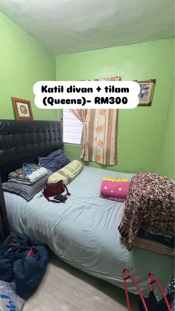 Katil Divan Queen + Tilam, Furniture & Home Living, Furniture, Bed ...