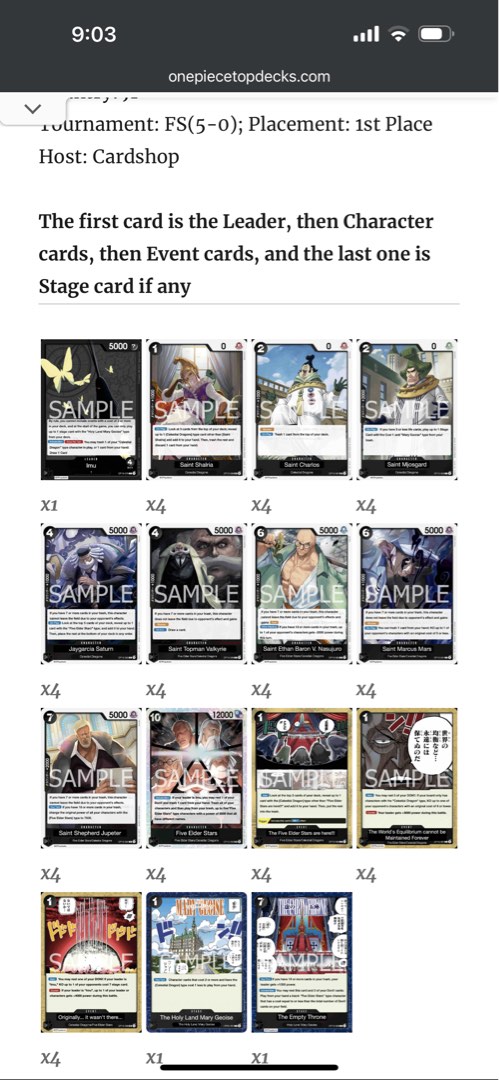 One Piece TCG complete gorosei imu deck, Hobbies & Toys, Toys & Games ...