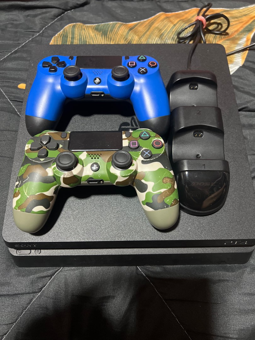 Sony PlayStation 4 slim Console Bundle with 2 Controllers, Video Gaming ...
