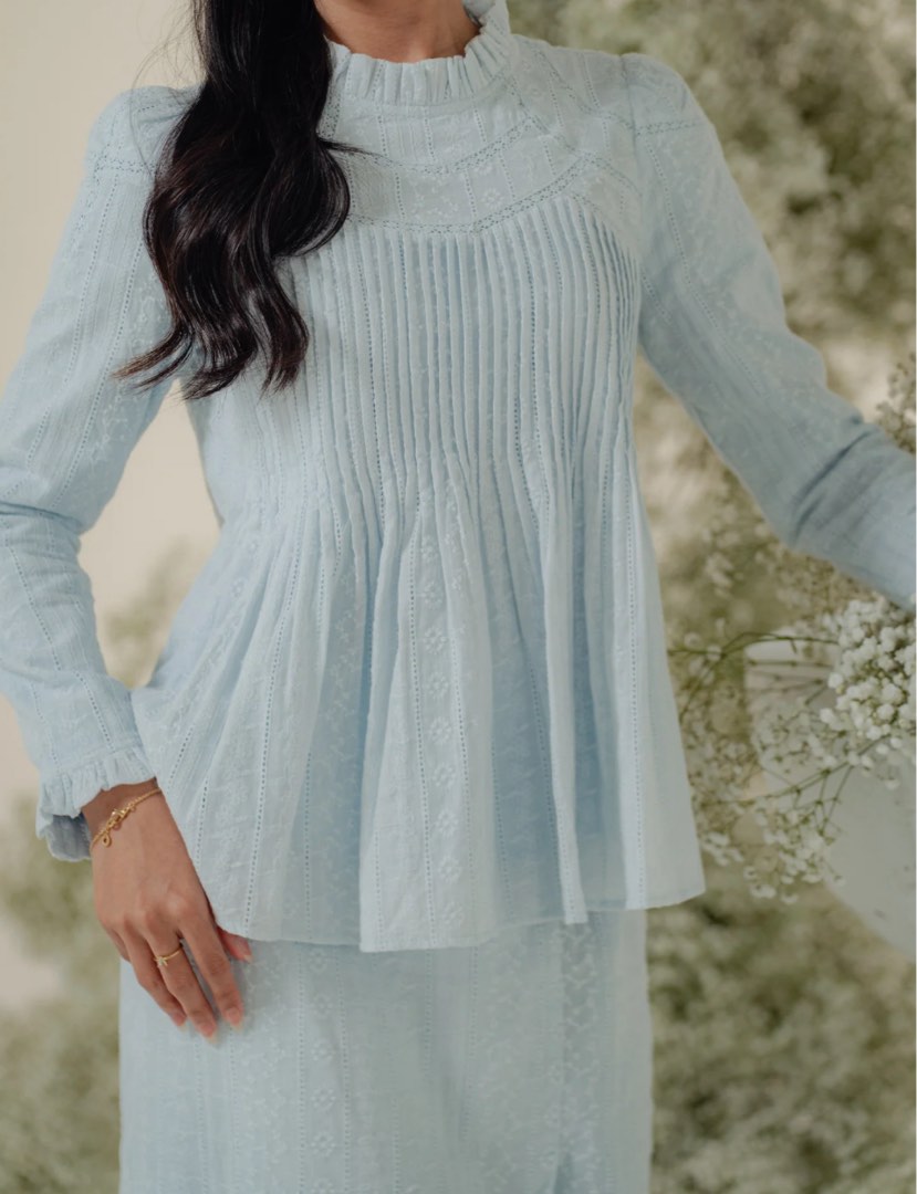 Zora Designer The Jannah Kurung in Baby Blue Broderie Anglaise, Women's ...