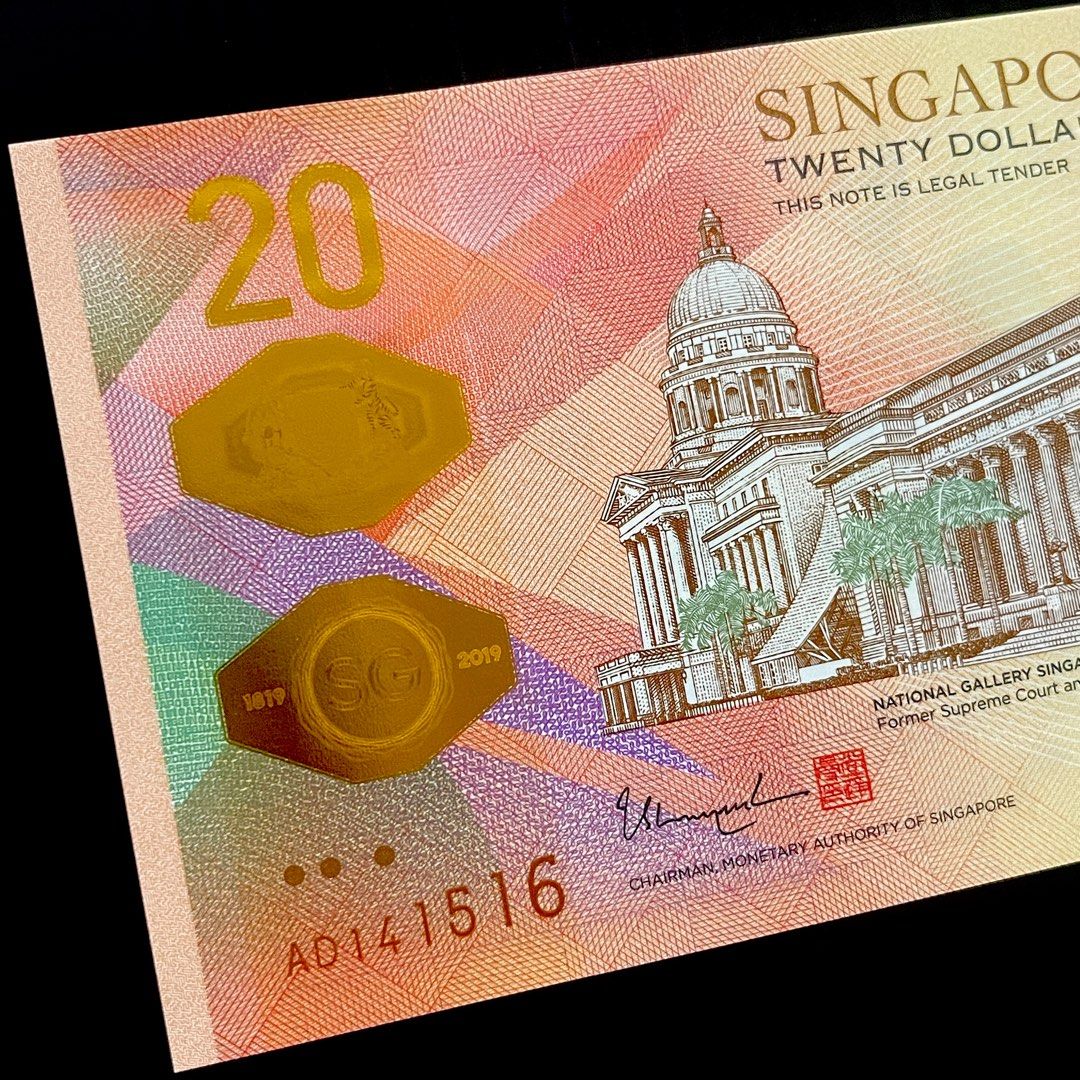 2019 SINGAPORE 20 DOLLARS POLYMER AD 141516 P-63 UNC > BICENTENNIAL ...