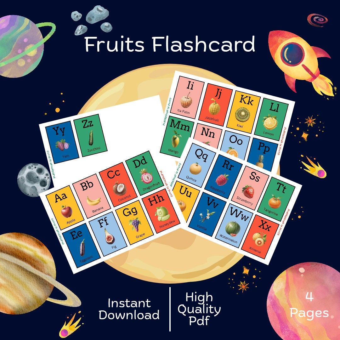 26 Alphabet Fruits Flashcards, Pre-school cards, educational printable ...