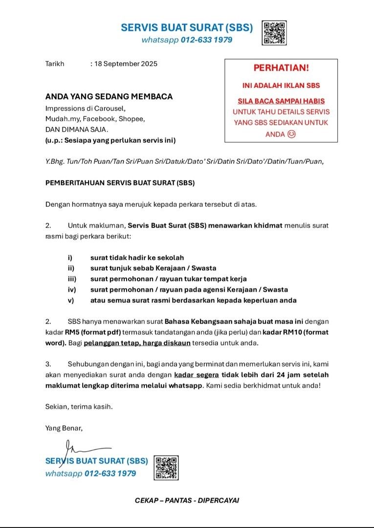SERVIS BUAT SURAT RASMI - Pelbagai Surat, Hobbies & Toys, Stationery ...