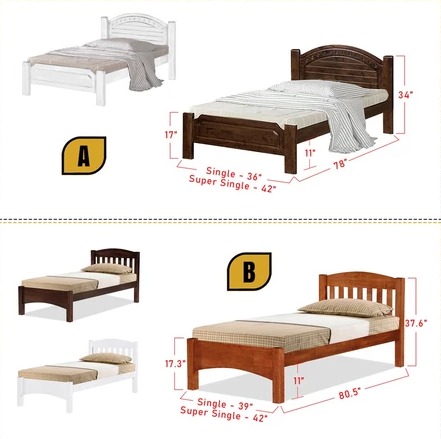 Series Single and Super Single Solid Rubber Wood Bed Frame in 8 Designs ...