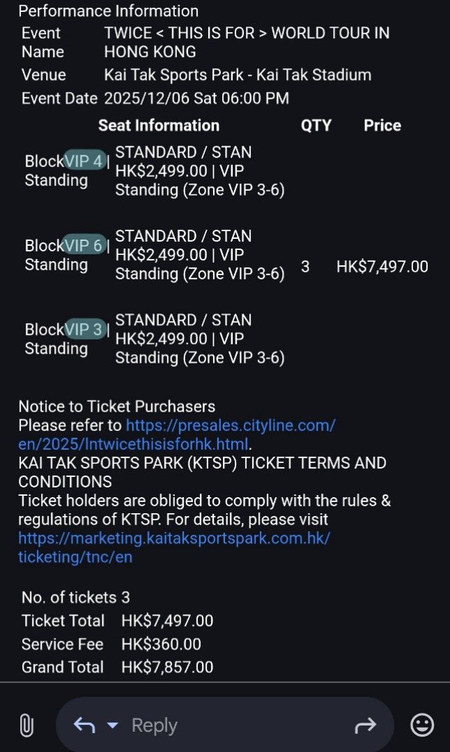 放原價VIP企位3張 可單要 TWICE 香港演唱會門票 concert tickets THIS IS FOR WORLD TOUR IN HONG KONG 2499, 門票＆禮券, 活動 ...