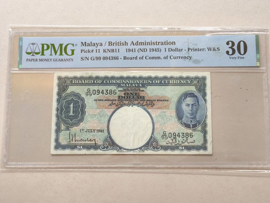 1941 Malaya KG6 PMG30 no remark $1, Hobbies & Toys, Memorabilia & Collectibles, Currency on ...
