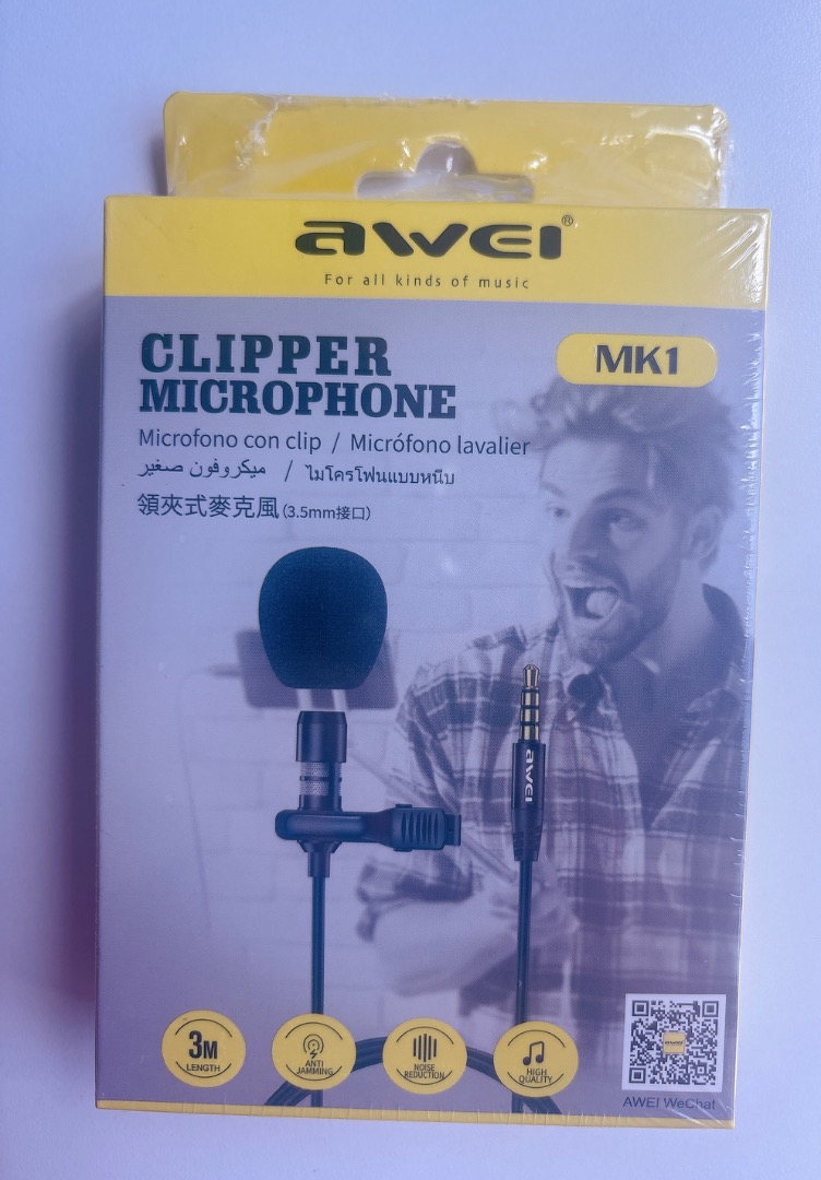🎤 Awei Clipper Microphone MK1 領夾 夾領式麥克風 收音咪 錄音咪, 音響器材, 咪高風/麥克風 - Carousell
