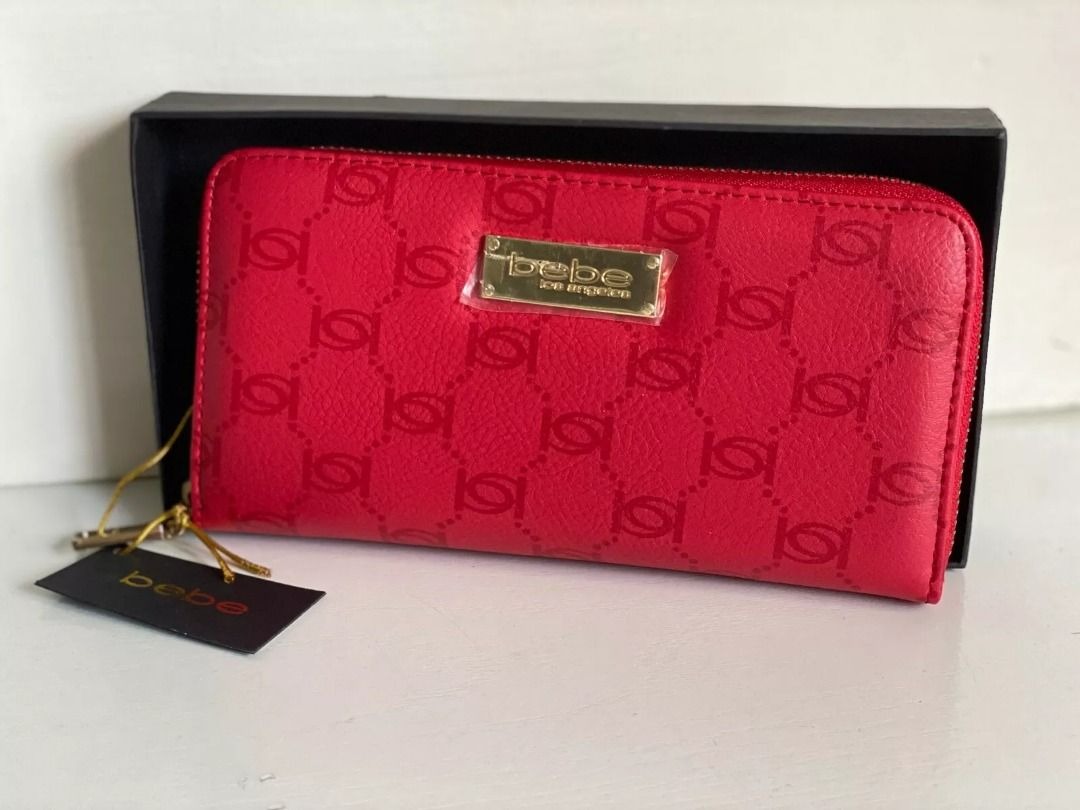 BEBE ALEXIS SIGNATURE LOGO RED ZIP AROUND ZIPPY CLUTCH WALLET PURSE $48 ...