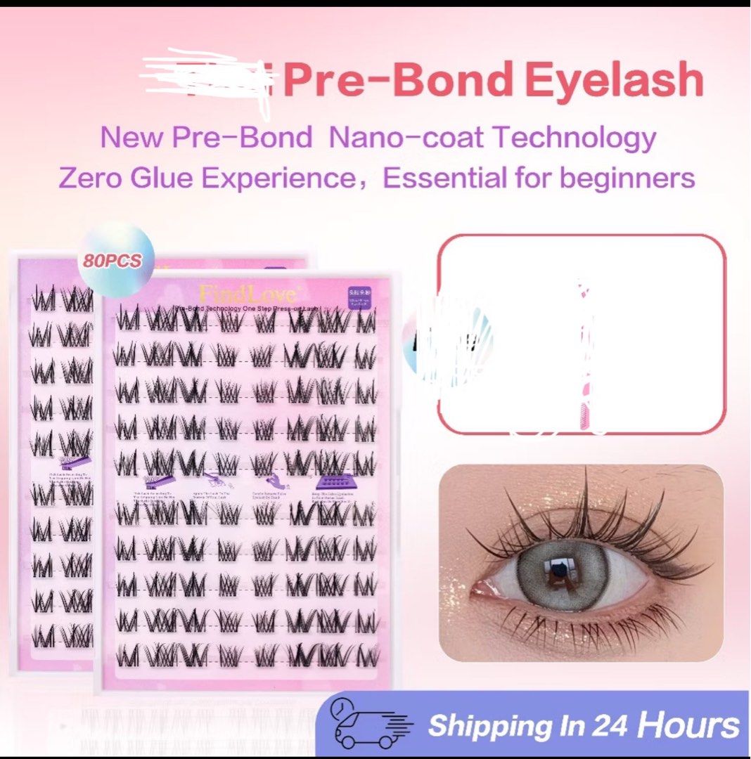 80 pieces Glue-free stick-on false eyelashes Press-on + 64 clusters ...