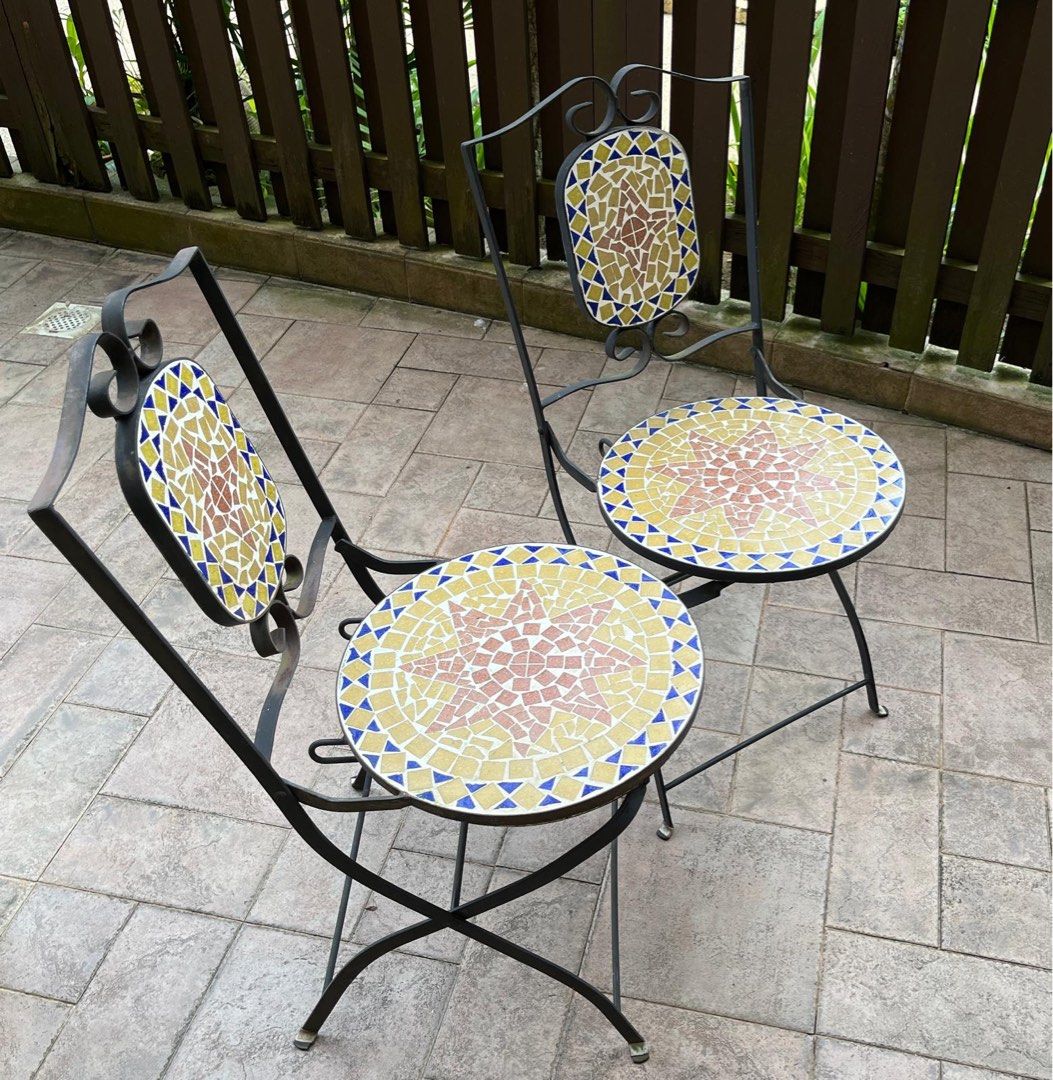 Mosaic Tile Outdoor Table and Chairs Set, Furniture & Home Living ...