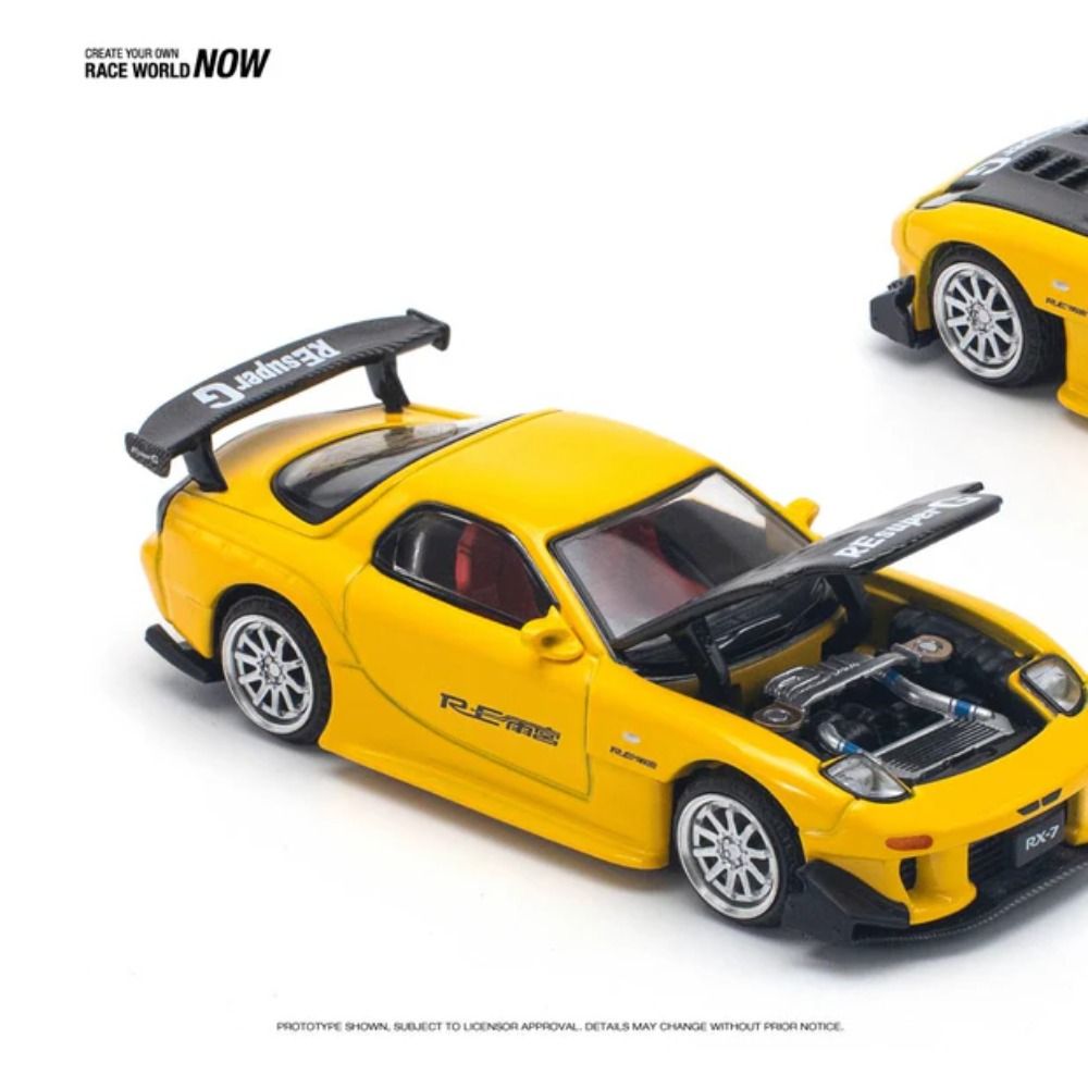 Pop Race 1/64 Scale Mazda RX7 (FD) RE Amemiya Widebody Yellow w/ Carbon ...