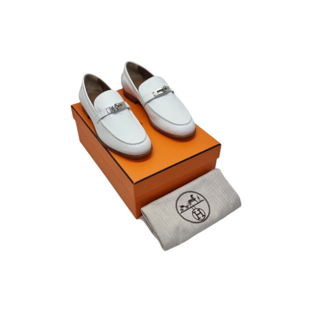100% Authentic Hermes Destin Loafer Calfskin Shw (Blanc/White), Luxury ...
