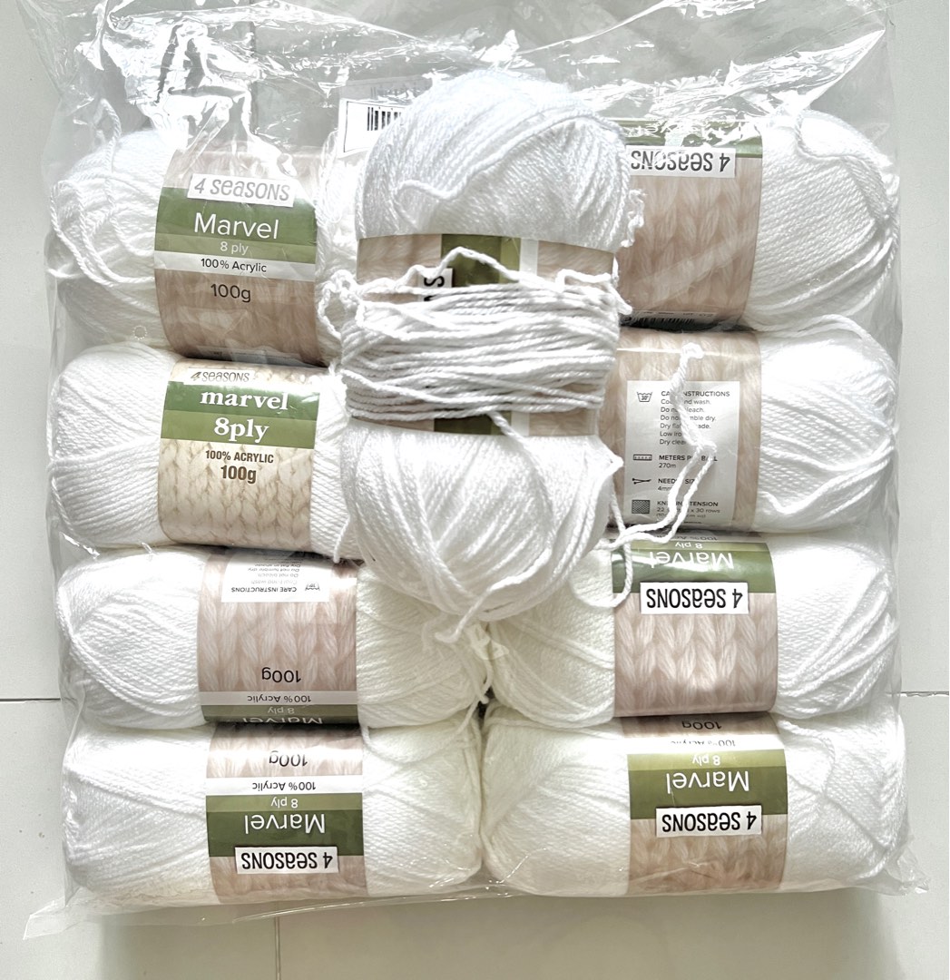 4 Seasons Marvel 8 Ply White Yarn - 100g, Hobbies & Toys, Stationery ...