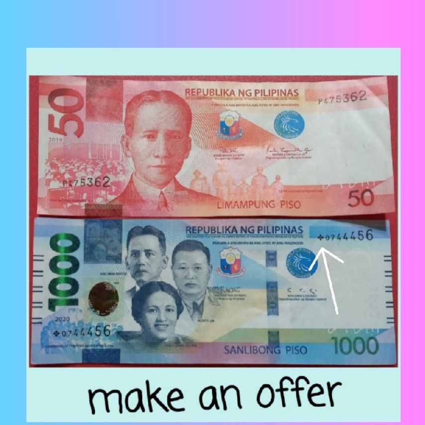 ⚜ Philippines pesos Star note + P50 banknotes. Make offer, Hobbies ...