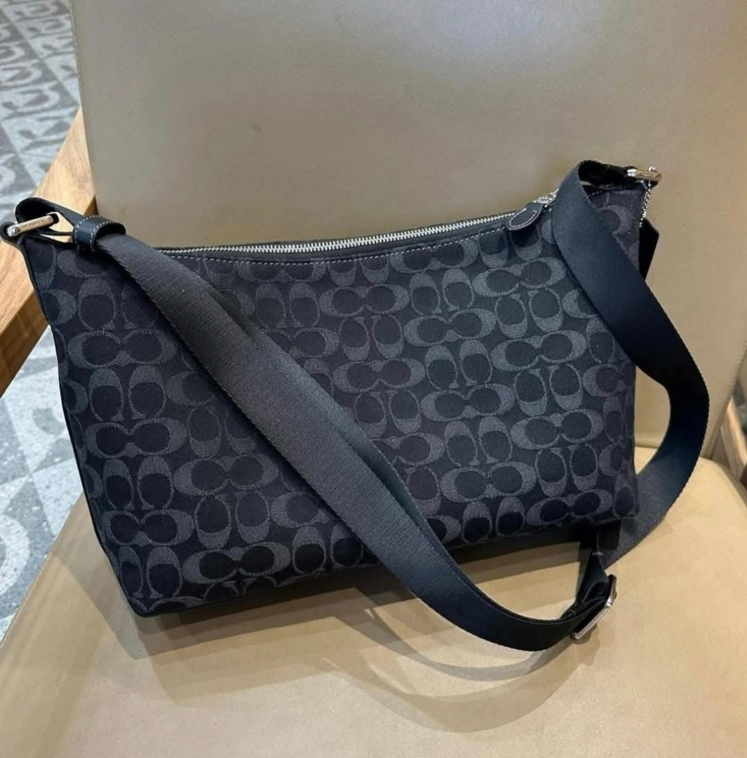 Coach CAJ86 Finn Crossbody Bag in Black Signature Denim & Smooth Calf ...