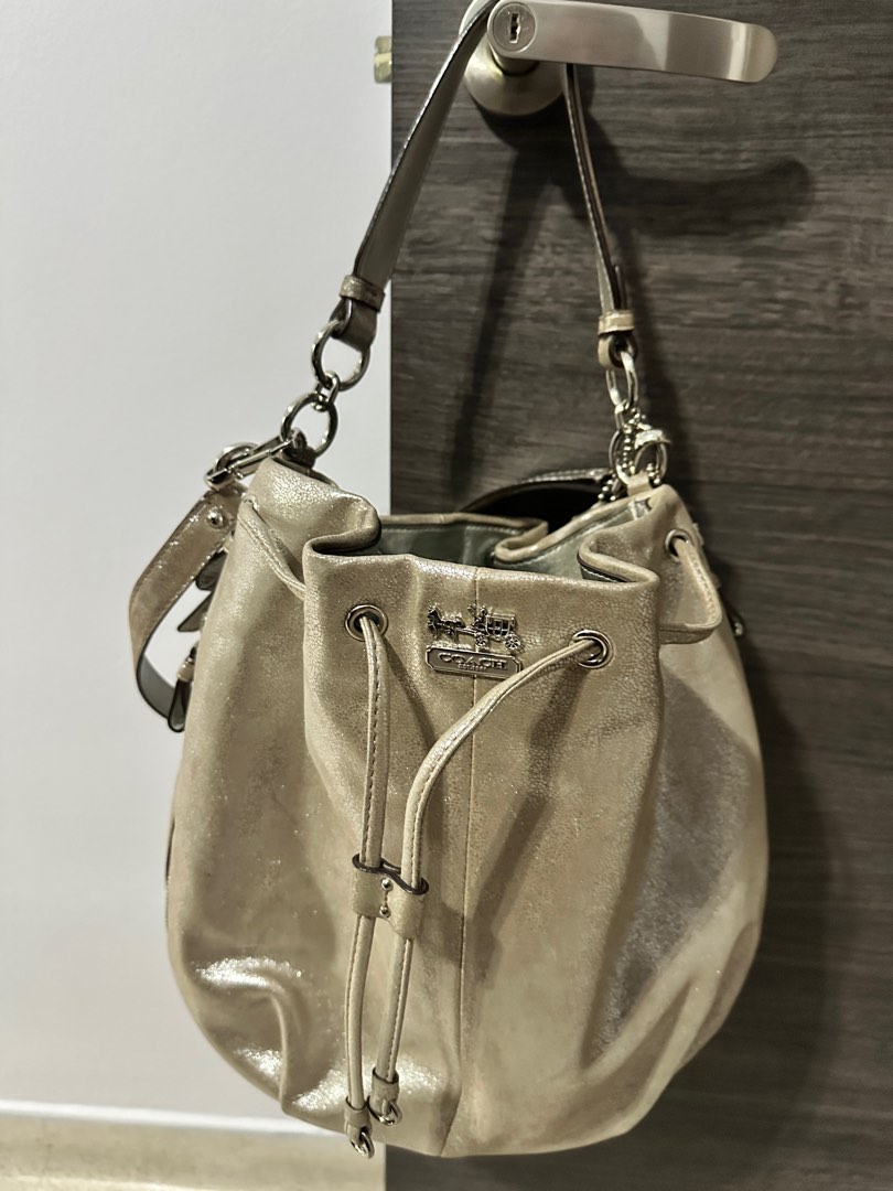 Coach Metallic Drawstring Bucket Bag, Luxury, Bags & Wallets on Carousell