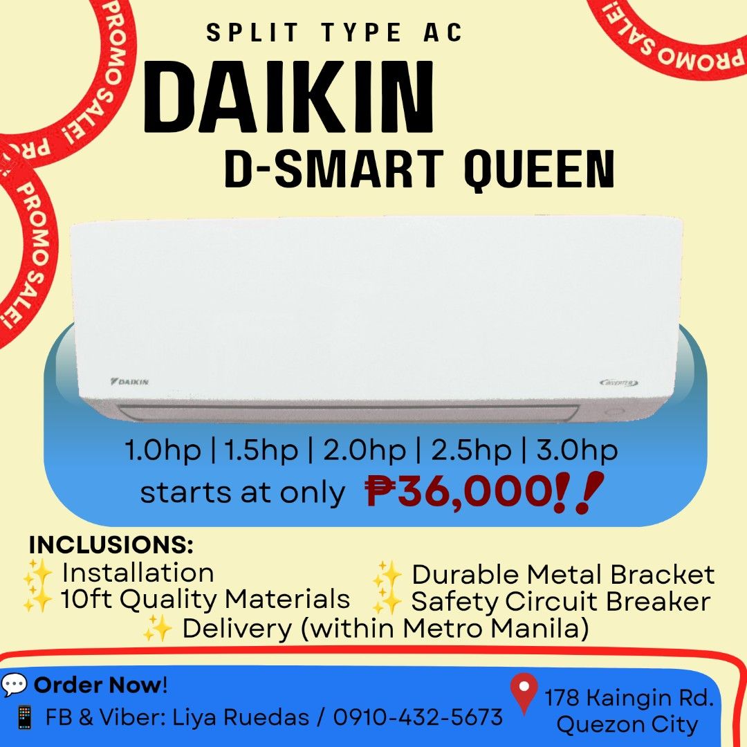 DAIKIN SPLIT TYPE AC - FREE INSTALLATION WITH INCLUSIONS BRAND NEW, TV ...