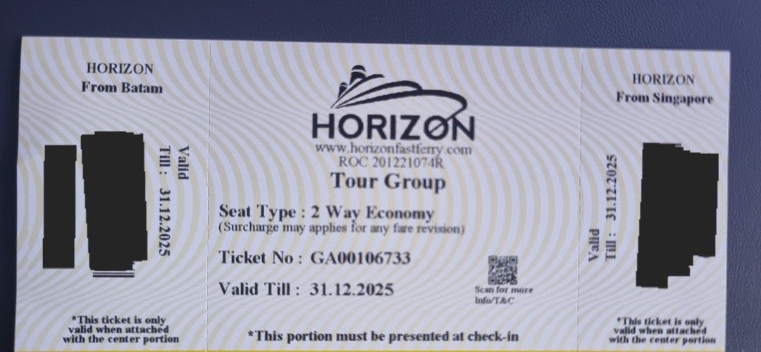 Horizon Ferry Open Ticket - 2 Way (All Pass) - NOT E Ticket, Tickets ...