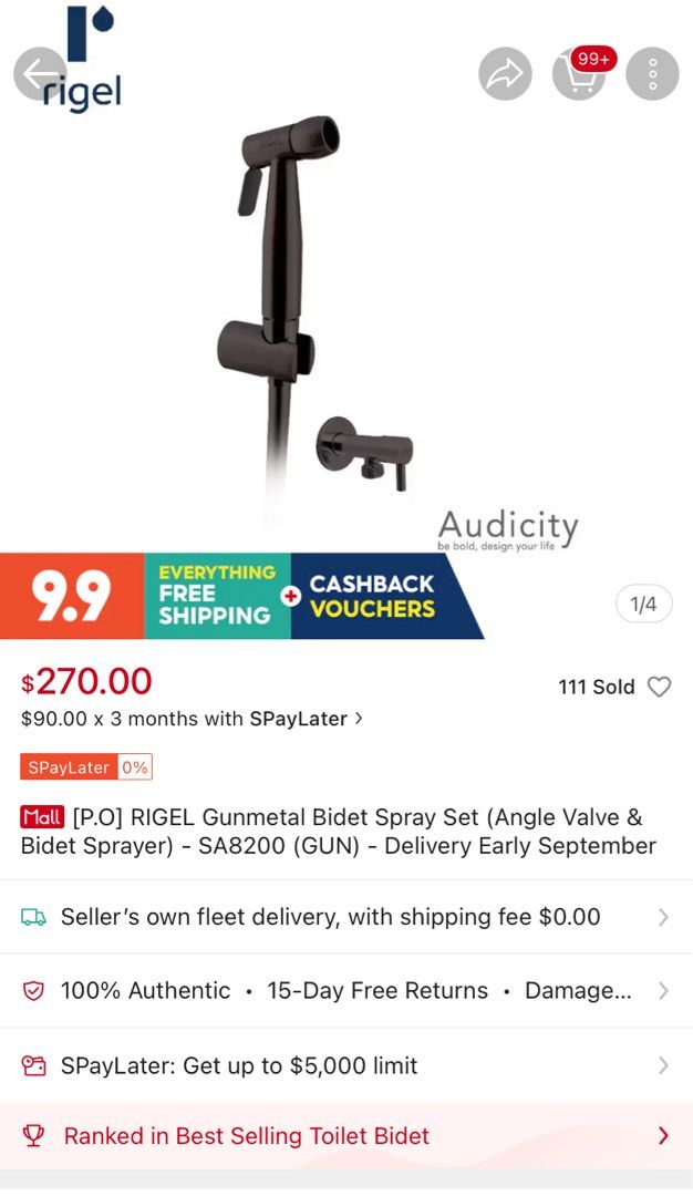 RIGEL Gunmetal Bidet Spray Set - R-SA8200-GUN, Furniture & Home Living, Bathroom & Kitchen ...