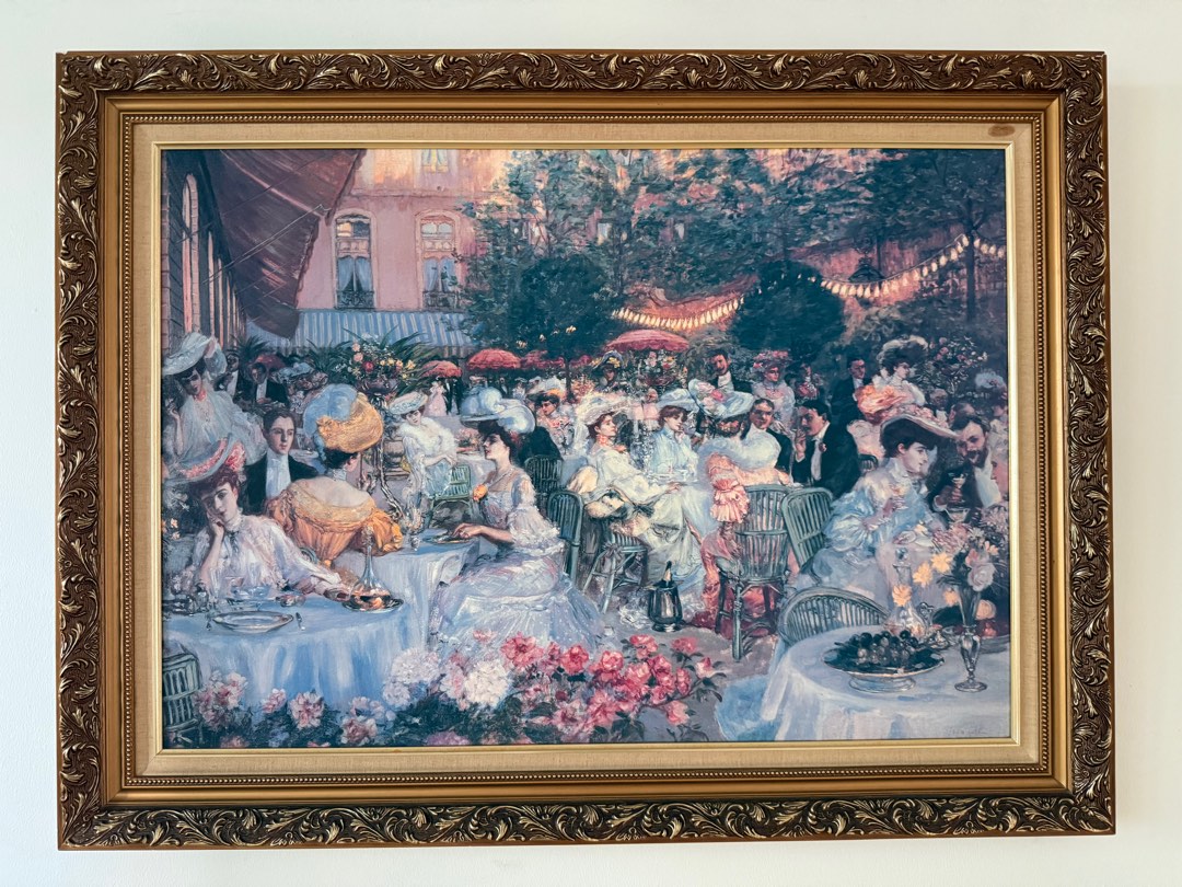 Framed Vintage Painting - 'Le Diner a l' Hotel Ritz, Paris', Furniture ...