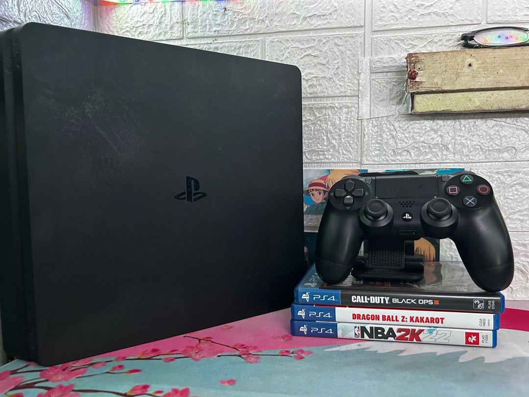 ORIGINAL PLAYSTATION 4 SLIM WITH 3 GAMES, 1 CONTROLLER, 12.50 FIRMWARE ...