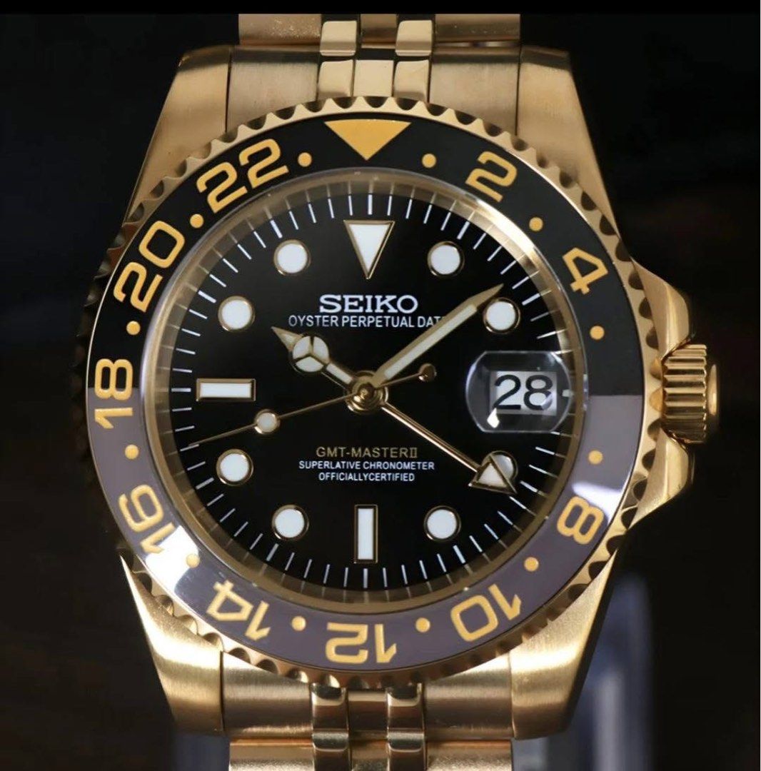 Seiko mod Guinness gold gmt custom watch 40mm, Men's Fashion, Watches ...