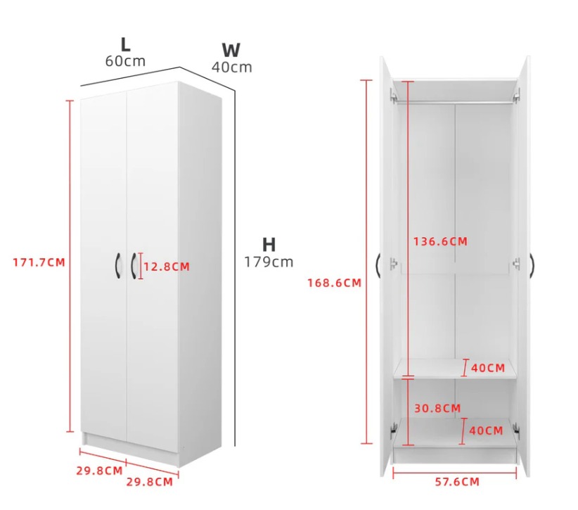 ALMARI WARDROBE SINGLE 2 PINTU BARU SIAP PASANG, Furniture & Home ...