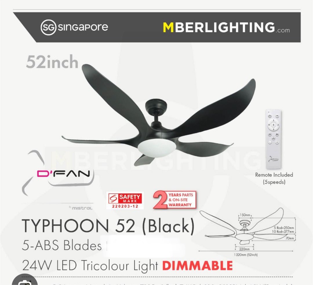 D'Fan Typhoon 52 (Brown) Ceiling Fan, Furniture & Home Living, Lighting & Fans, Fans on Carousell