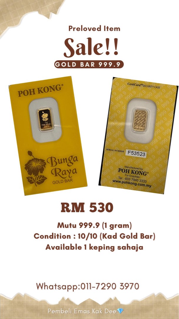 Gold Bar 1G Poh Kong, Hobbies & Toys, Collectibles & Memorabilia ...