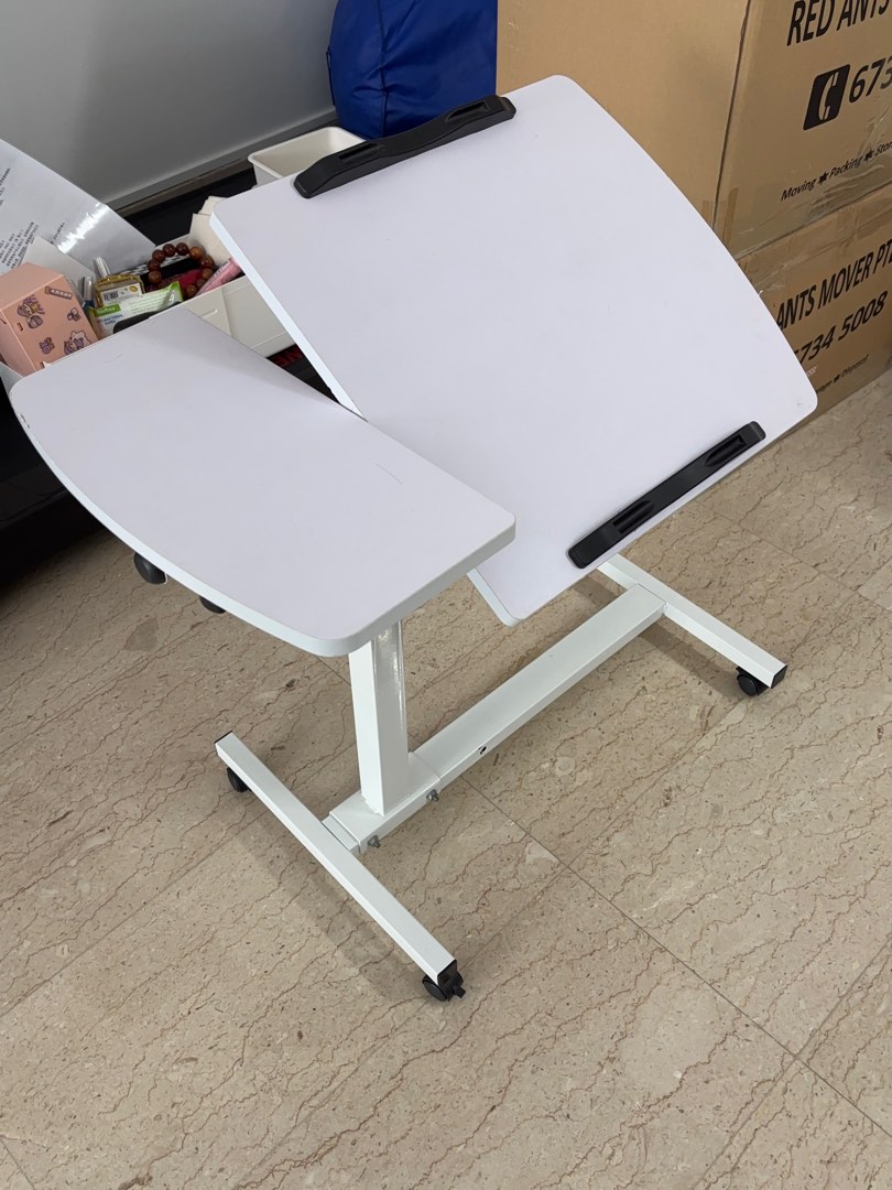 Adjustable White Laptop Table with Wheels, Furniture & Home Living ...