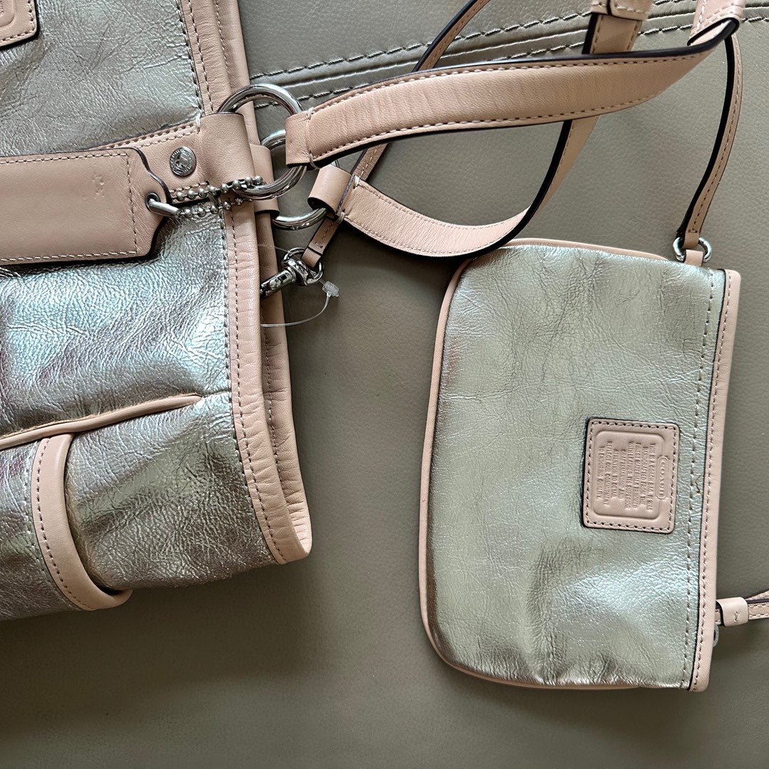 Coach Metallic Tote Bag with Pouch, Luxury, Bags & Wallets on Carousell