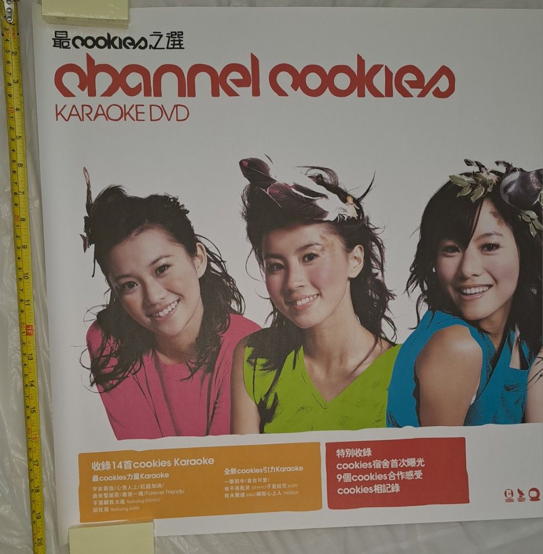 鄧麗欣、傅穎、楊愛瑾、 吳雨霏 "Channel Cookies" Karaoke DVD 唱片海報 大約 30吋 x 20吋 (全新收藏 ...