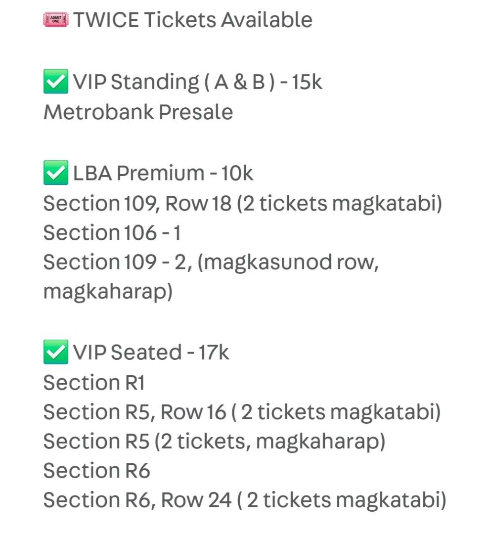 DISCOUNTED TWICE VIP LBA PREMIUM SEATED STANDING THIS IS FOR ...