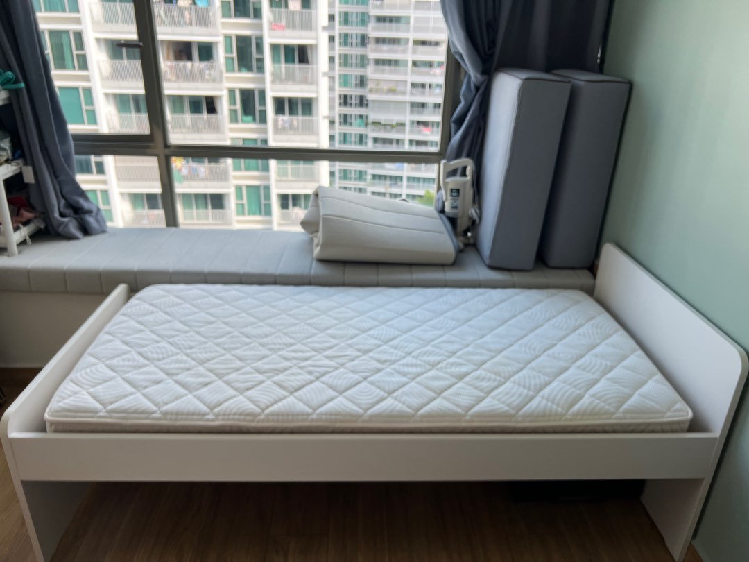 Ikea Single Bed Frame with Getha Latex Mattress, Furniture & Home ...