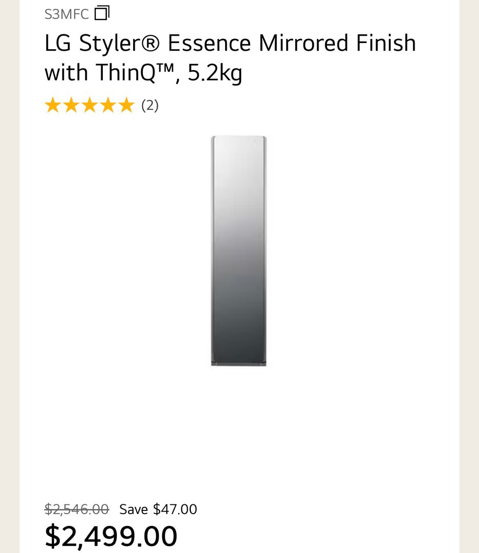 LG Styler Essence Mirrored Finish, TV & Home Appliances, Washing ...