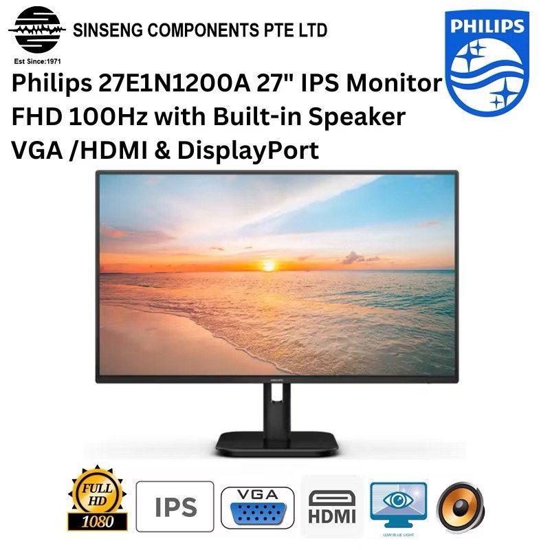 Philips 27E1N1200A LED IPS 27” inch FHD 100Hz Monitor with SPEAKER/HDMI ...