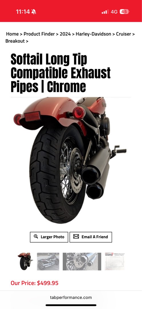 Harley Davidson Tab Performance Softail Long Tip Compatible Exhaust ...