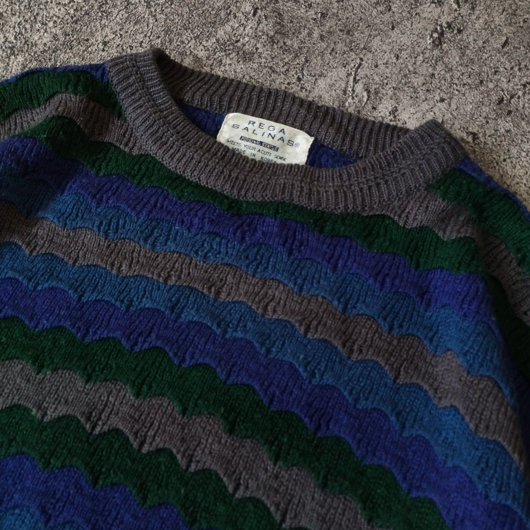 Vintage REGA SALINAS multicolor stripe pattern knitwear, Fesyen Pria ...