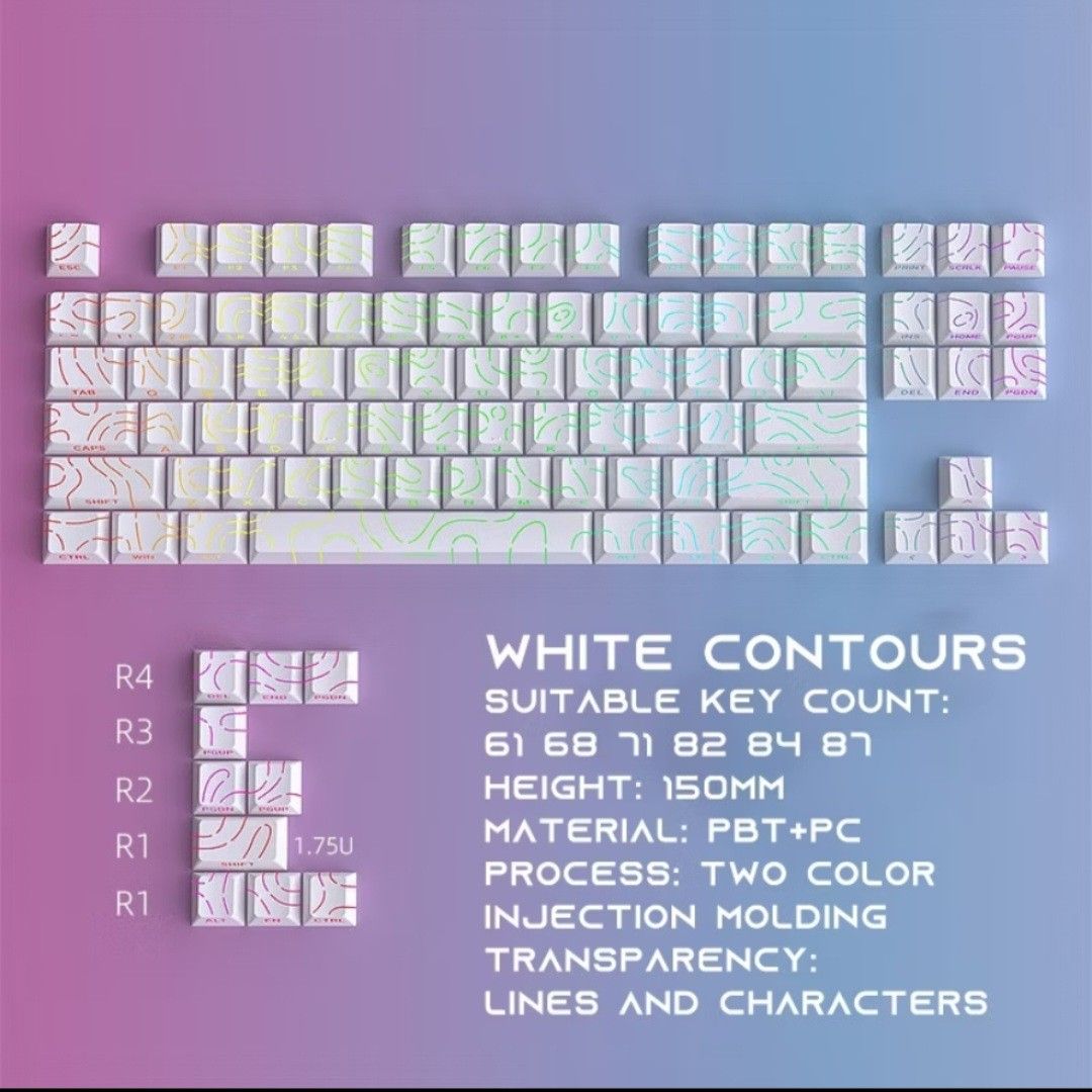 White Contours/Topography Keycap Set, Computers & Tech, Parts ...