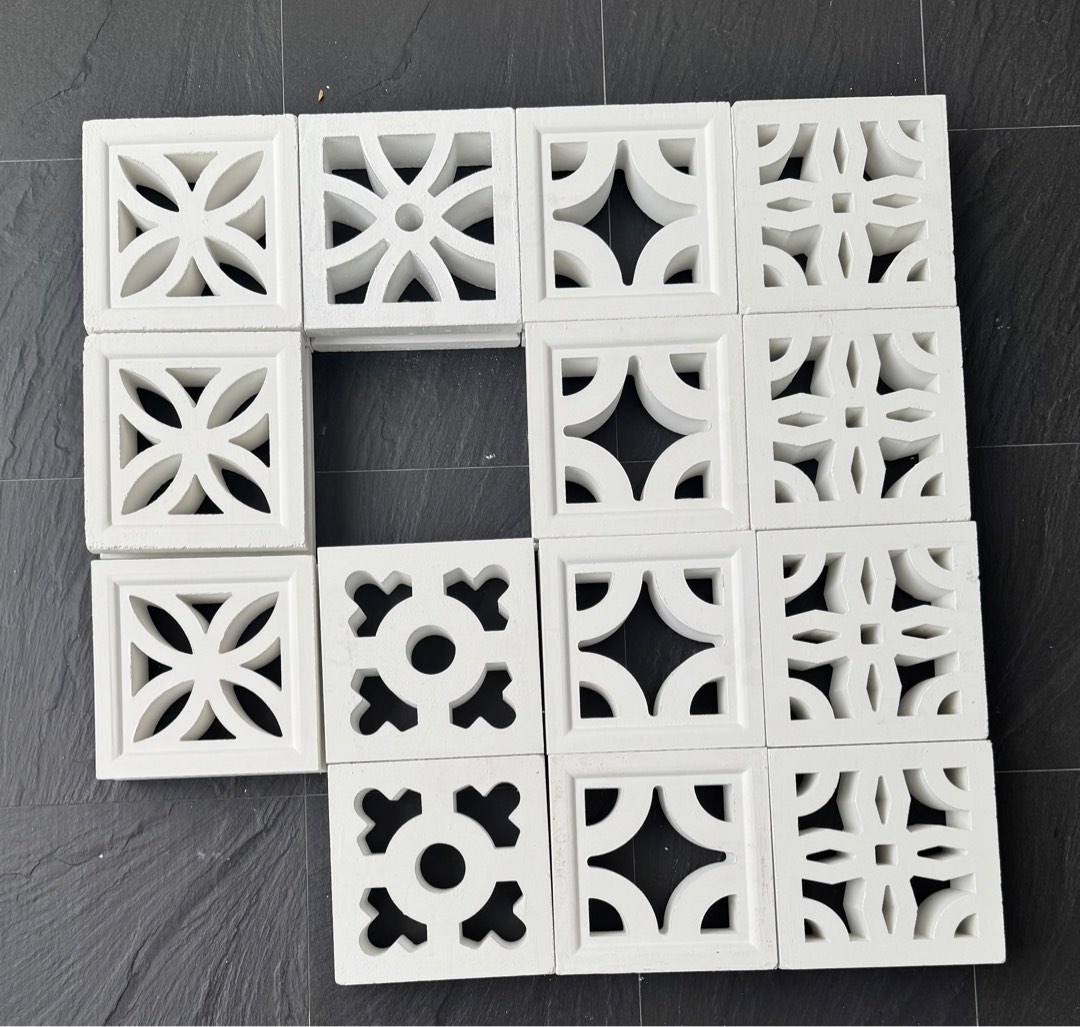 White Breezy Blocks (Decorative Concrete Bricks) - Set of 14, Furniture ...
