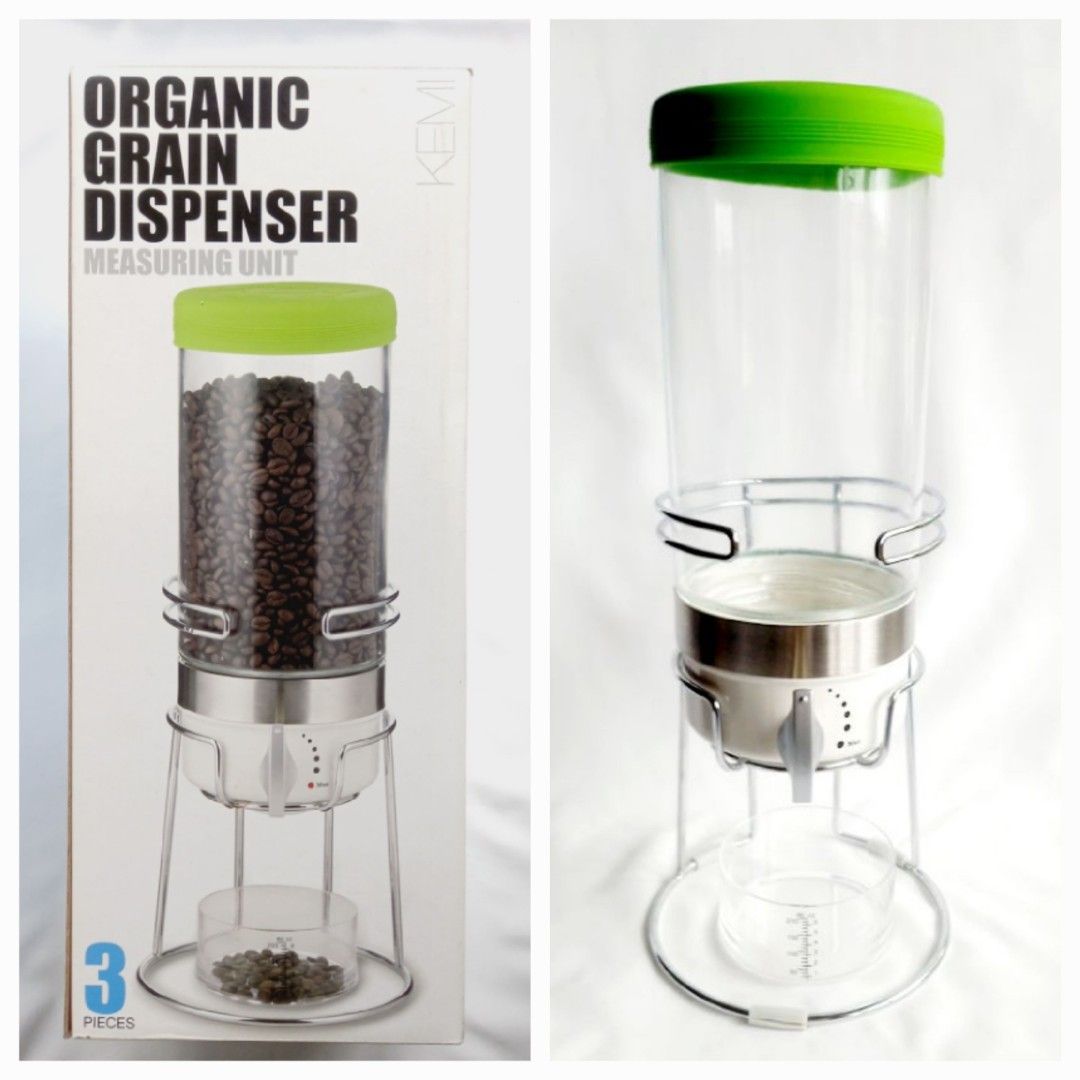 SINOGLASS Organic Grain Dispenser with Measuring Unit, heavy glass jar ...