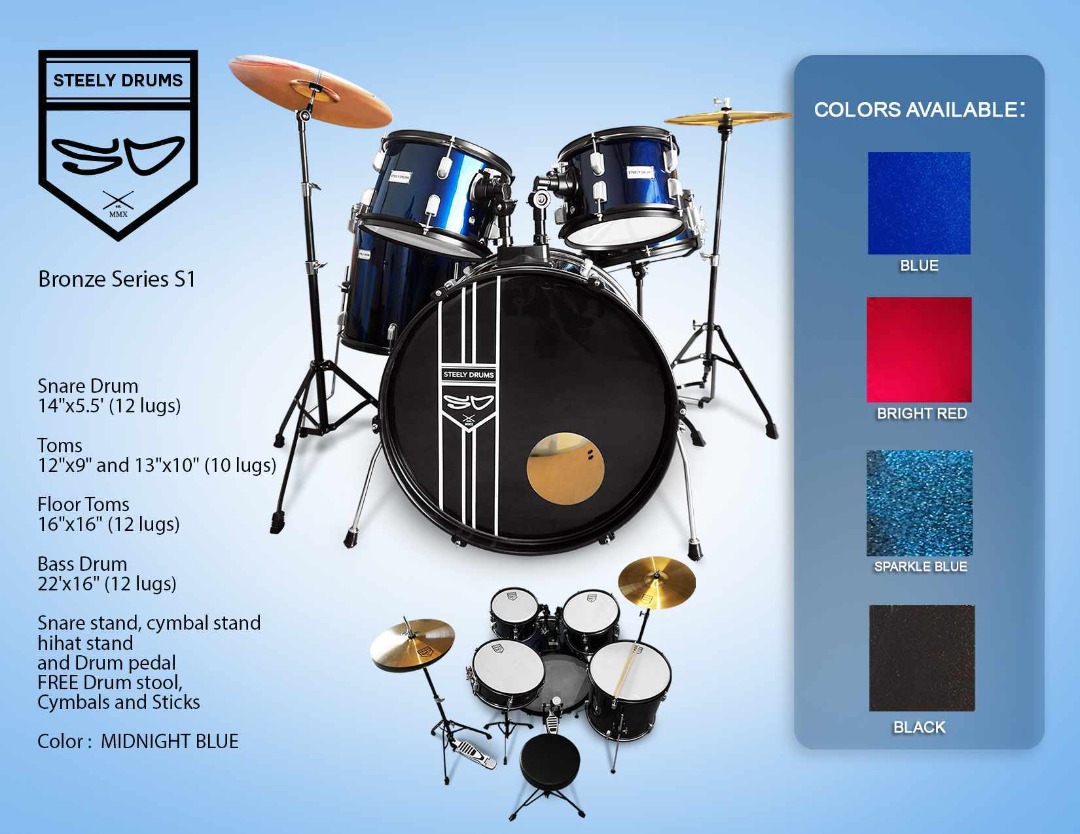 Steely Drums Bronze Series S1 Drum Set, Hobbies & Toys, Music & Media ...