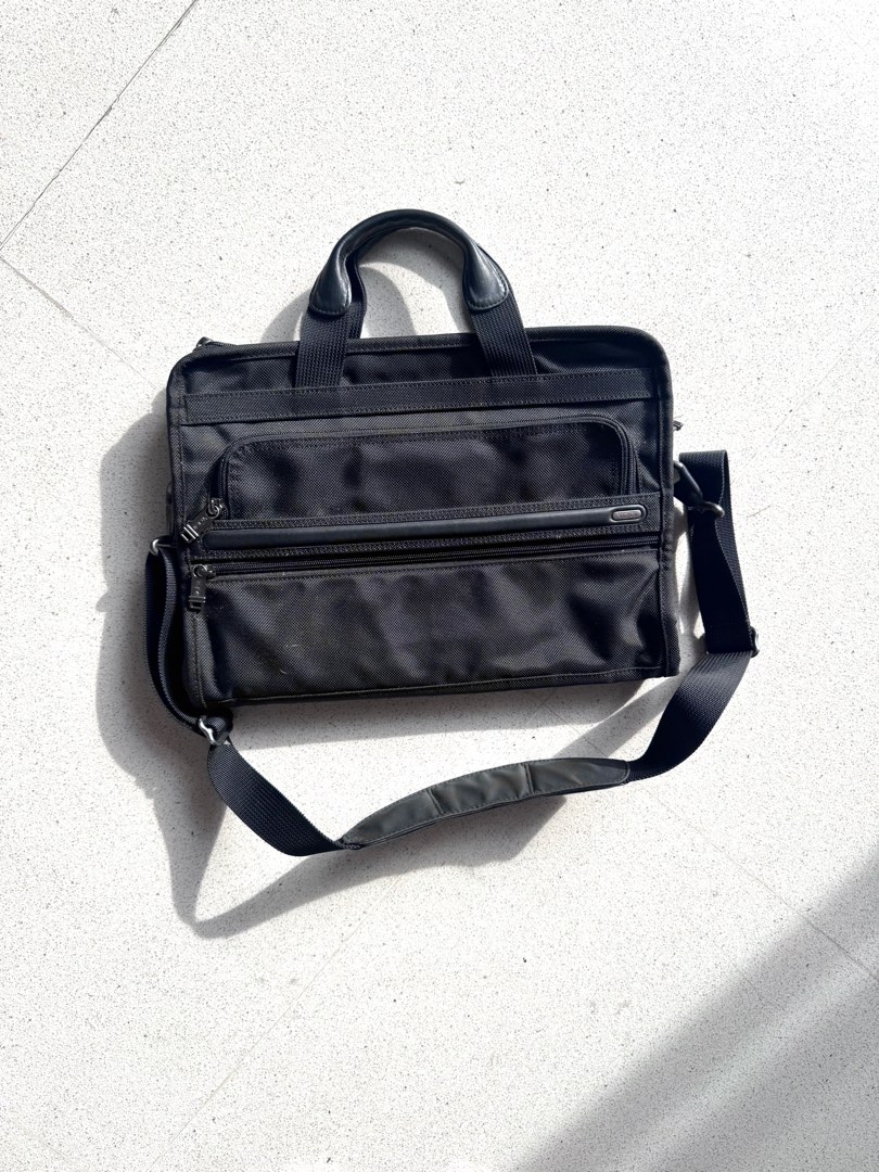Tumi Briefcase with Leather Shoulder Straps Laptop Black Men Sling Bag ...