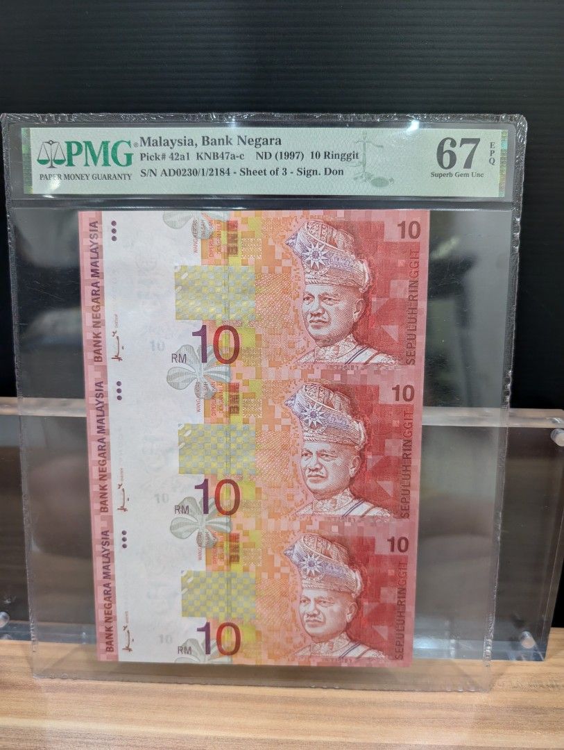 🔥 Rare Malaysia 10 Ringgit 3-in-1 Uncut Sheet – PMG 67 EPQ Superb Gem ...