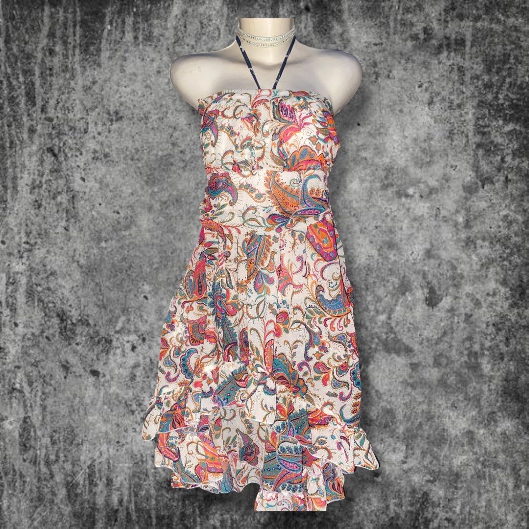 boho paisley ruffle dress | bohemian floral flowy tube top tribal ...